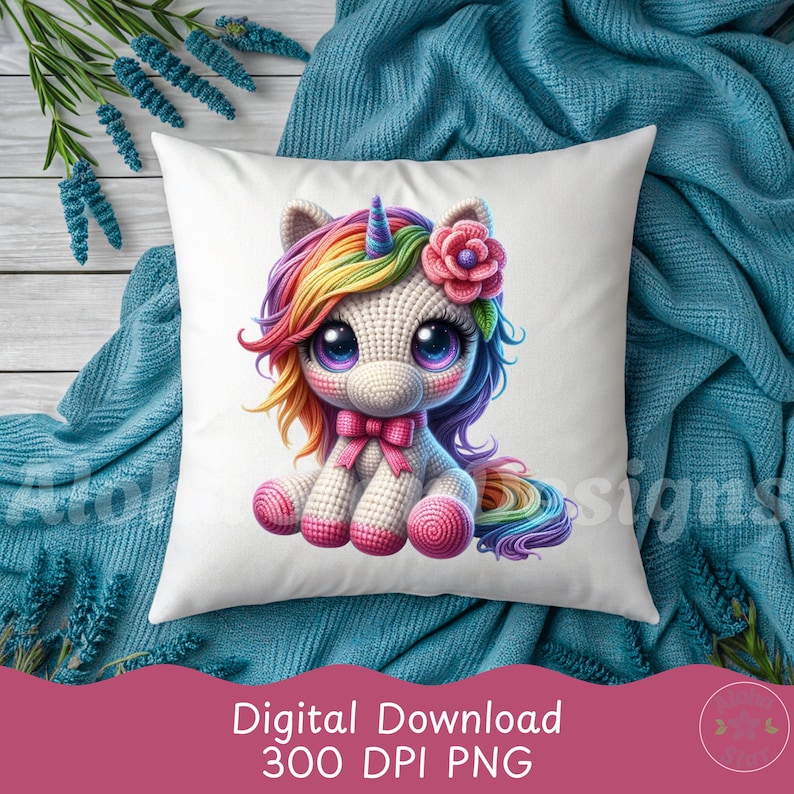 Crochet Rainbow Unicorn Clipart Set: Whimsical Pngs (digital Download ...
