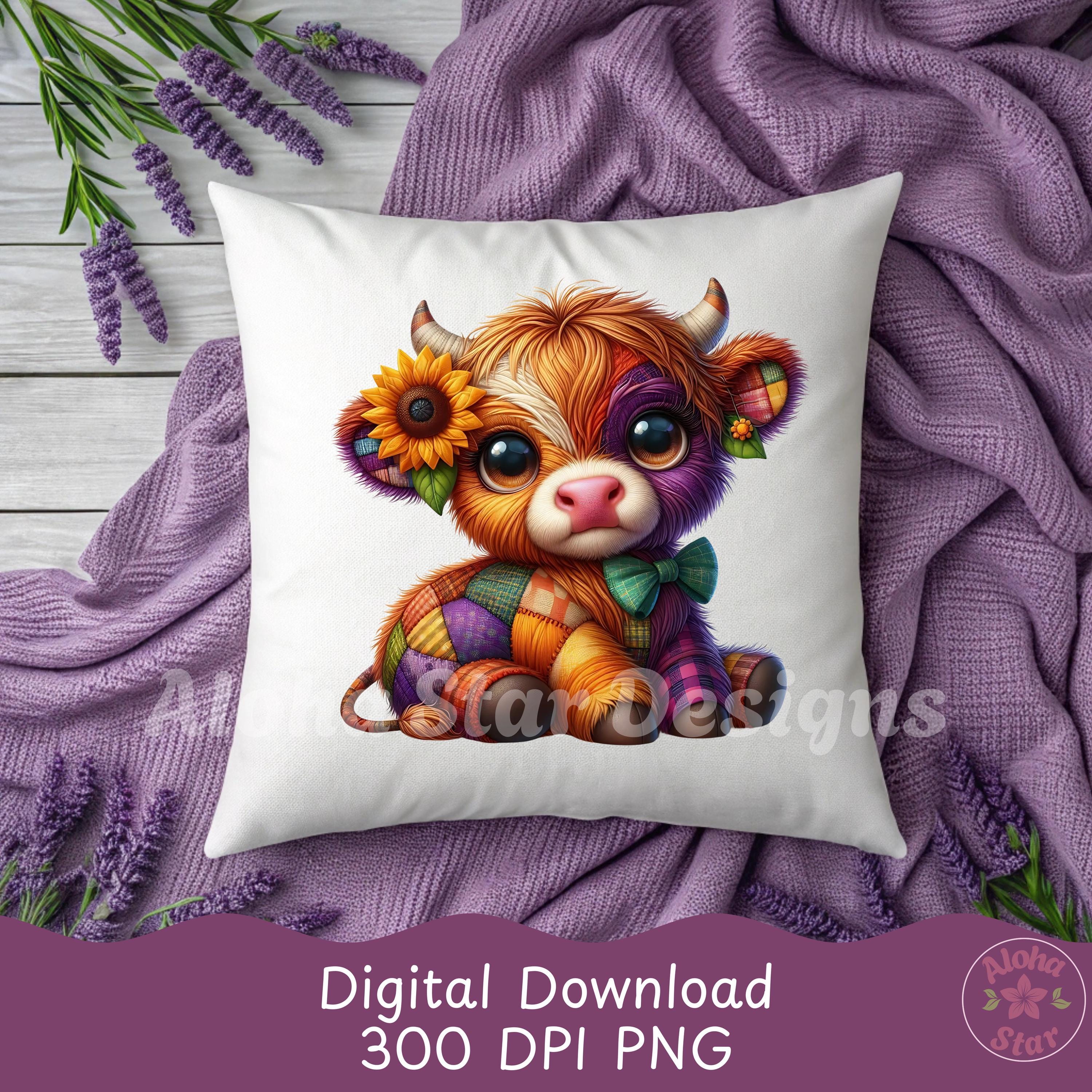 Patchwork Highland Cow PNG Set, 5 Whimsical Cute Quilted Highland Cow ...