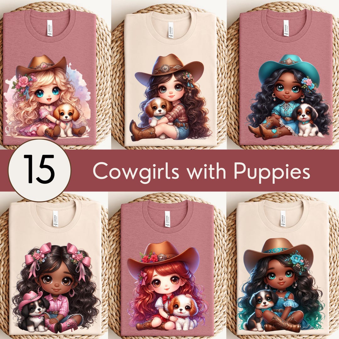 Kawaii Cowgirl & Puppy PNG Bundle: Chibi Western Art (digital Download ...