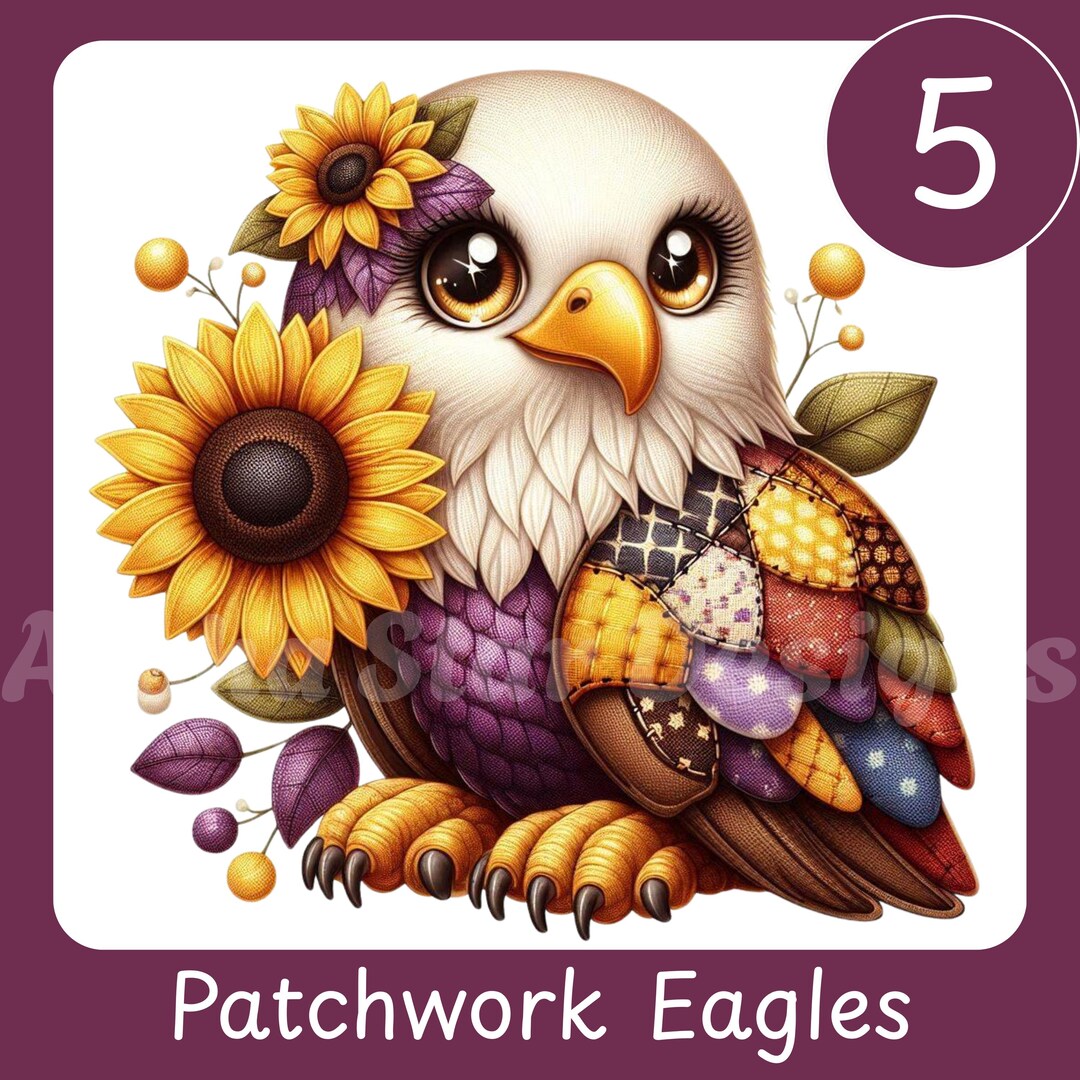 Patchwork Eagle Clipart Set: Whimsical Sunflower Nursery Decor (digital ...