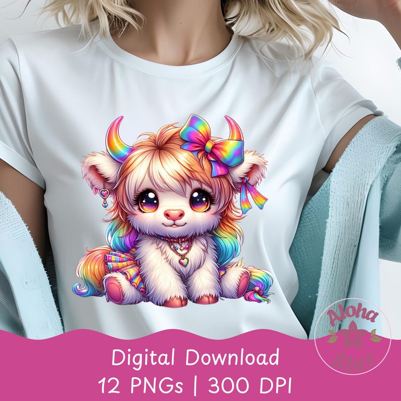 Rainbow Highland Cow Clipart Bundle, Nursery Art PNG (instant Download ...
