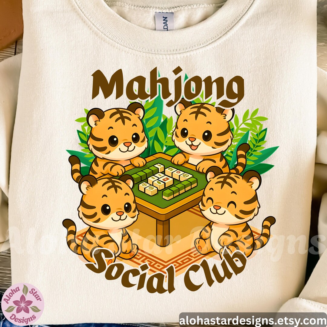 Mahjong Tiger Design Set: Kawaii Style, Mahjong Social Club (digital ...