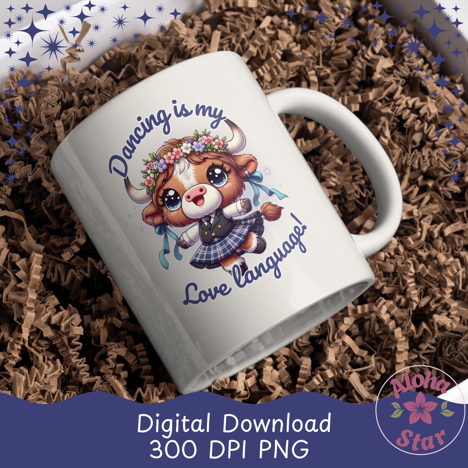 Highland Cow Dancing PNG: Kawaii Scottish Coo Digital Art (instant ...
