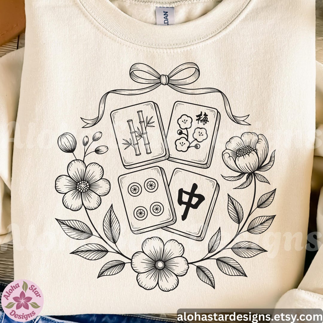 Floral Mahjong Tile Design – Bow Accent, PNG SVG (digital Download) - Etsy