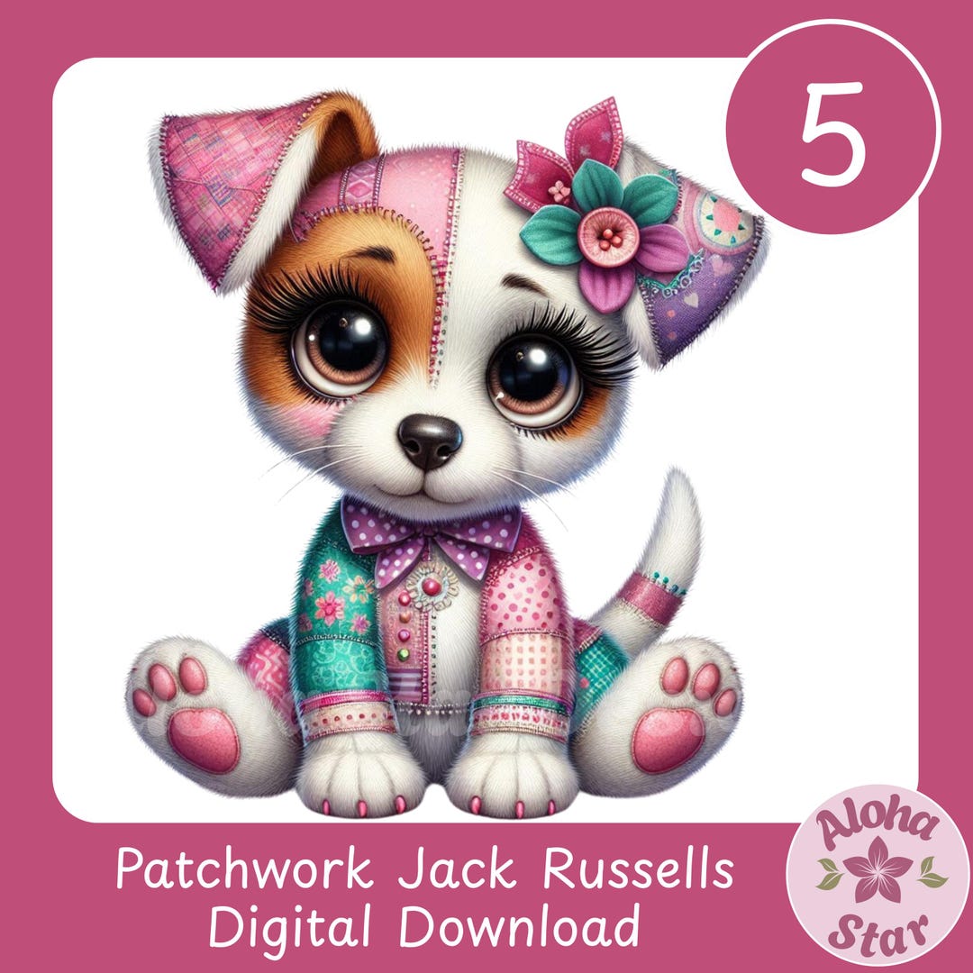 Patchwork Jack Russell Terrier Clipart PNG Set: 5 Felt & Embellished ...