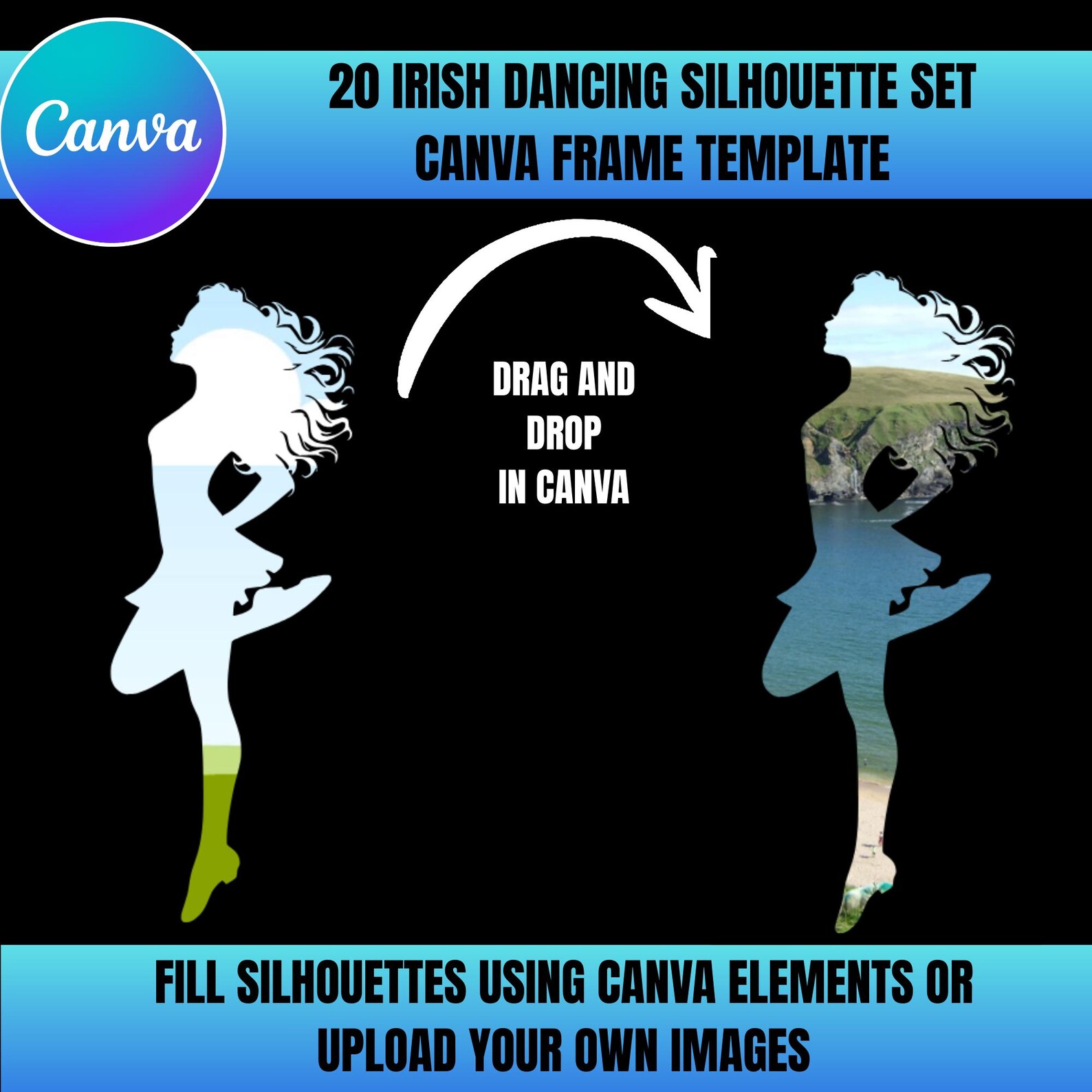 Irish Dancer Silhouette Canva Frame Template: Customizable Irish ...