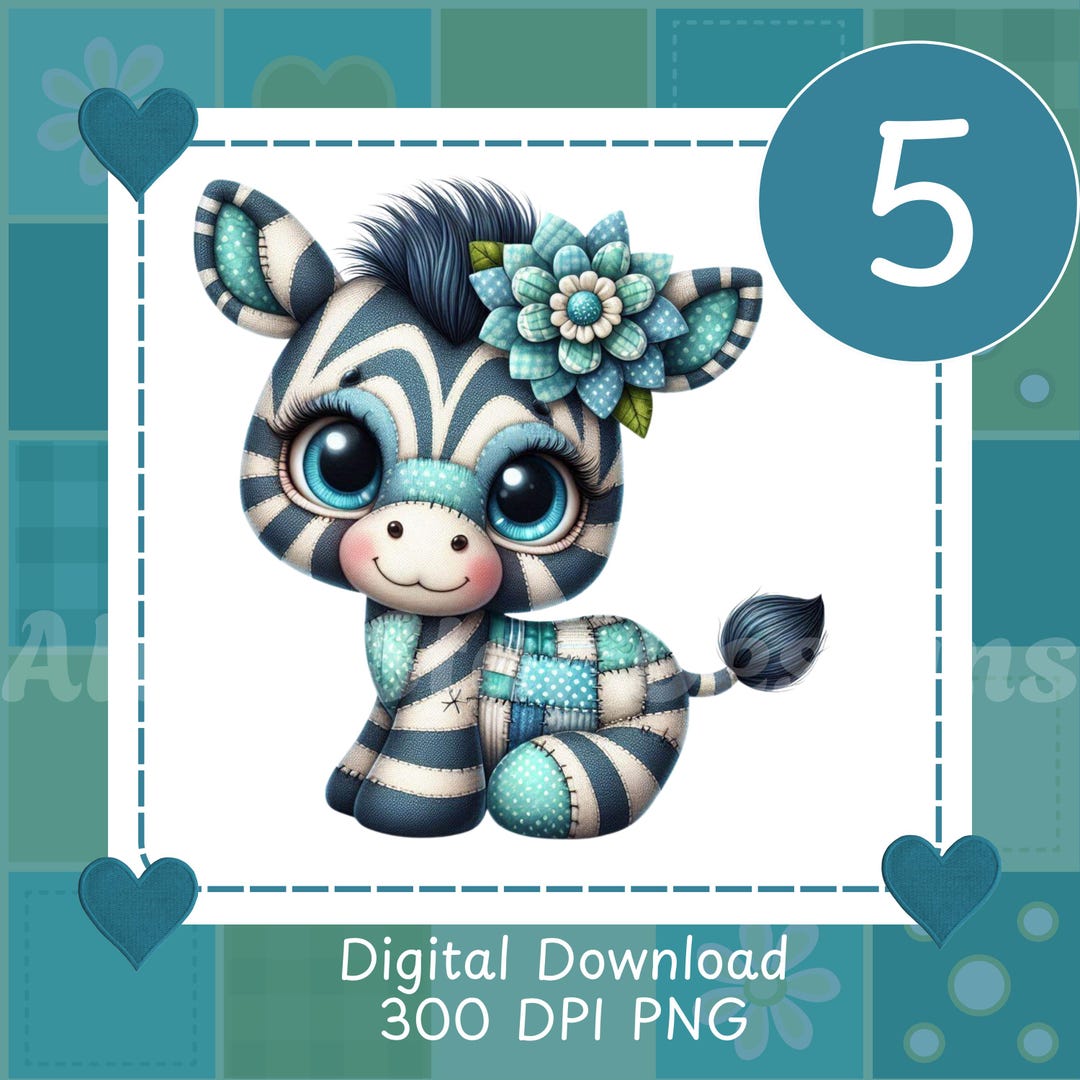 Patchwork Zebra PNG Set: Blue & Teal Nursery Art (digital Download, 300 ...