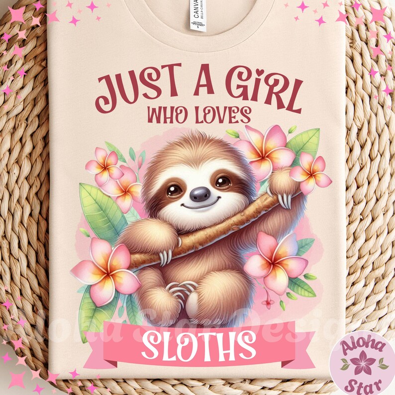 Just A Girl Who Loves Sloths Digital Png Jpg – Kawaii Sloth Design - Etsy