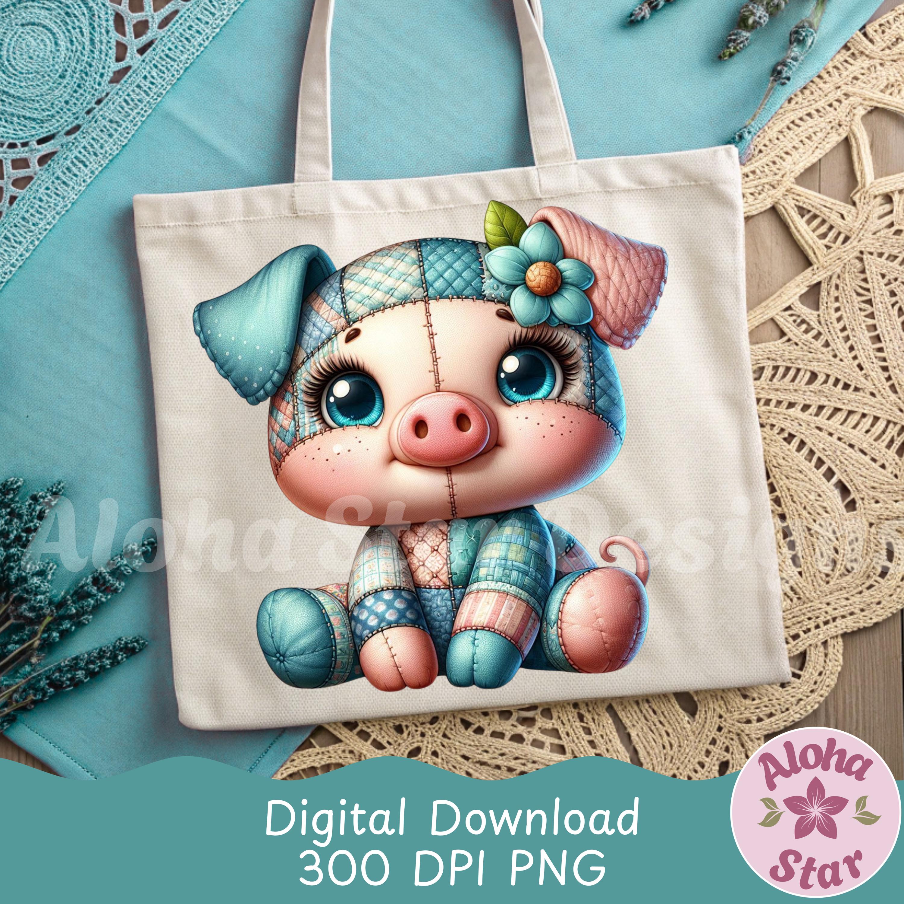 Patchwork Pig Clipart Set: Blue & Teal, Sublimation Designs (digital ...