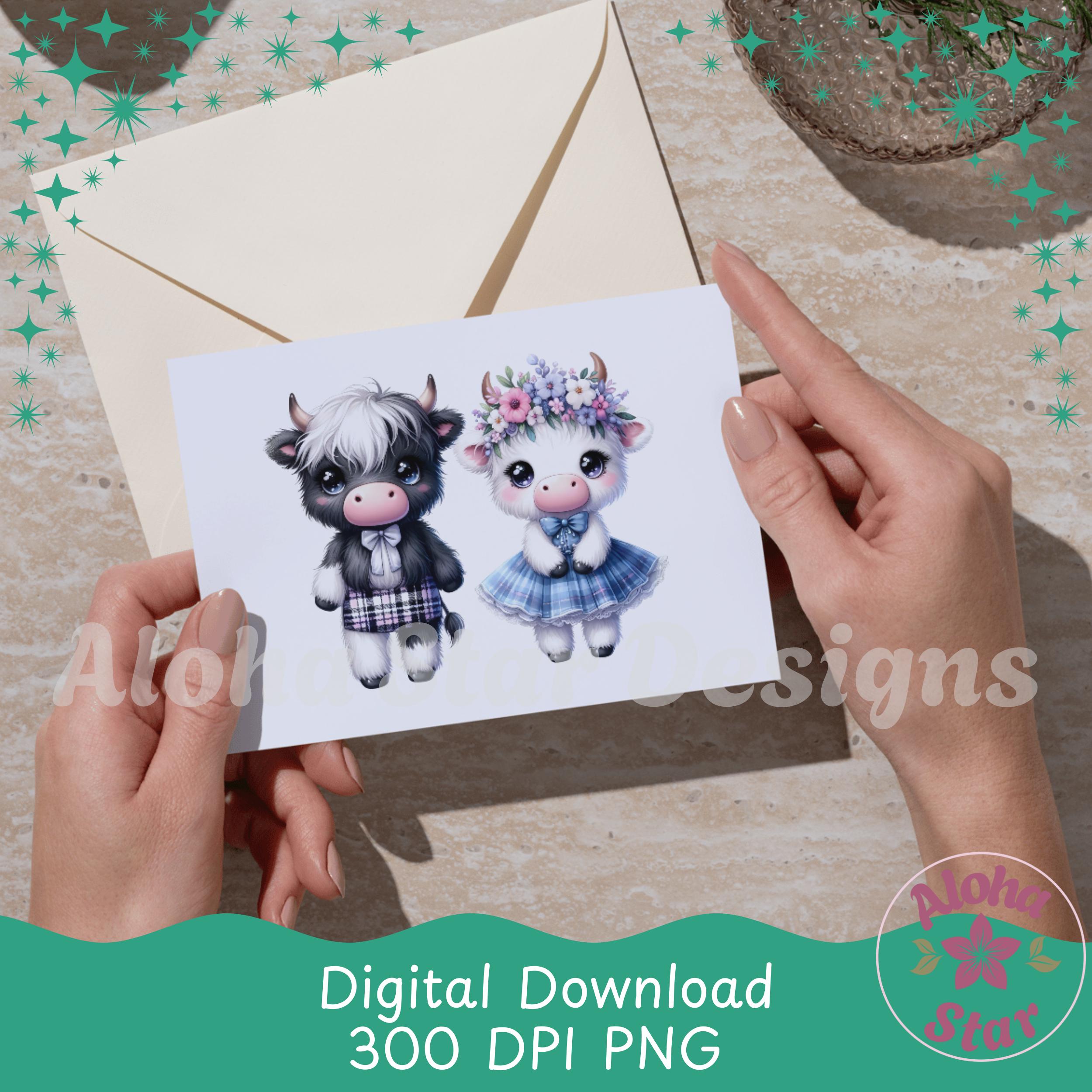 Highland Cow Couples Tartan Clipart Bundle PNG, Instant Download, Cute ...