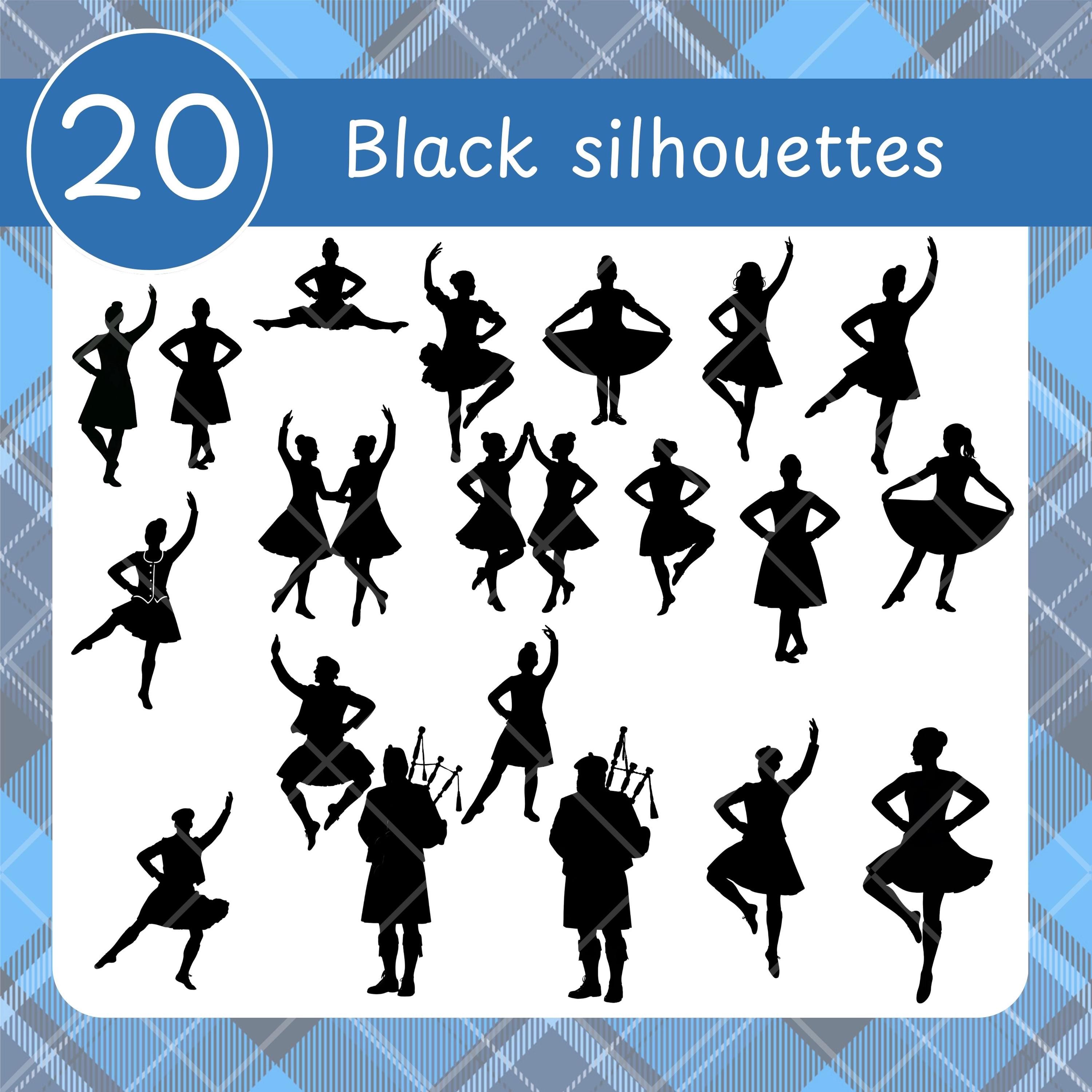 Highland Dance Silhouette Clipart, Scottish Dancers, Bagpiper (PNG SVG ...