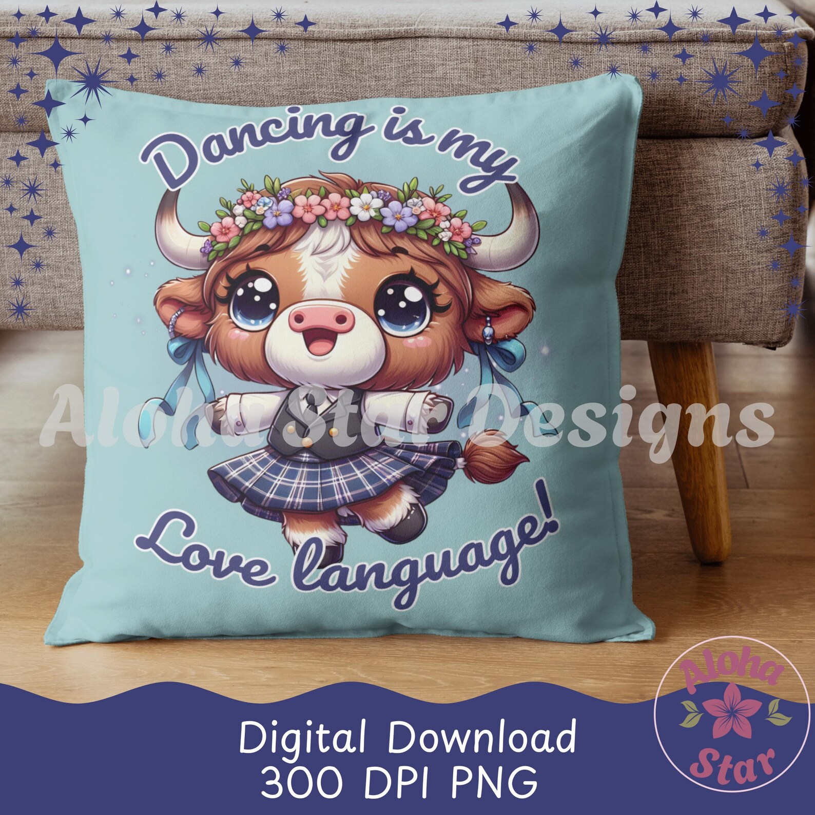Highland Cow Dancing PNG: Kawaii Scottish Coo Digital Art (instant ...