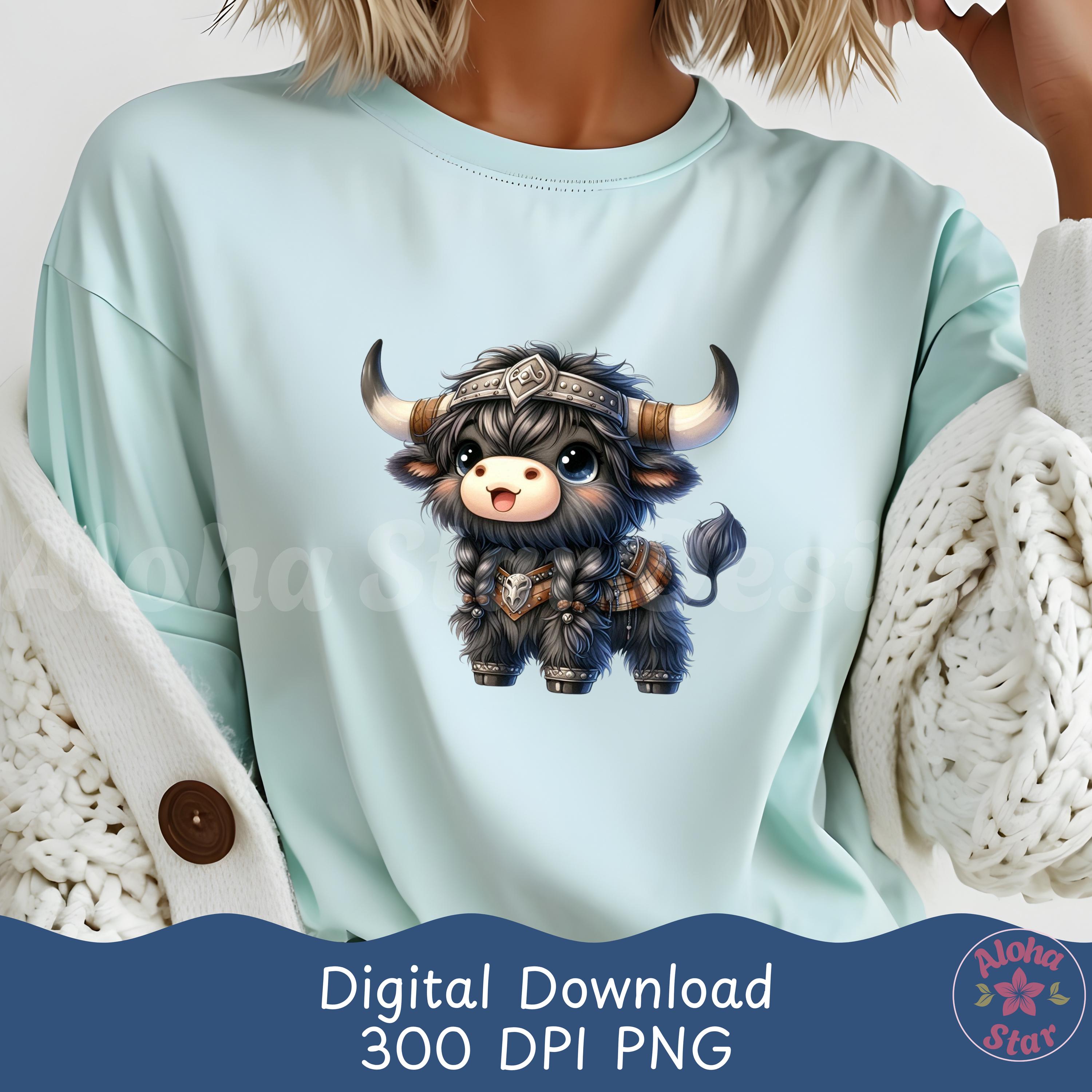 Viking Highland Cow Clipart PNG: Kawaii Cattle Art (digital Download ...