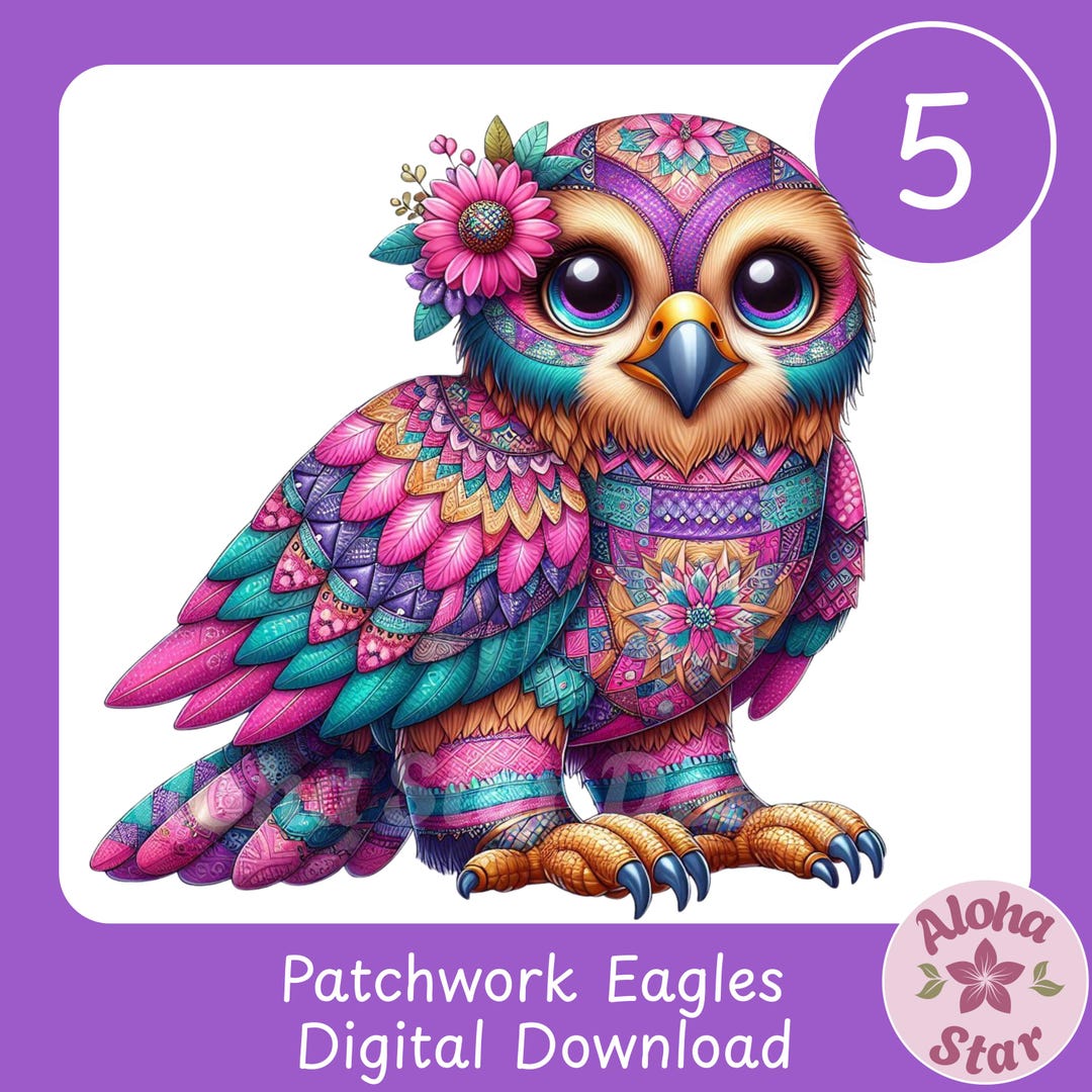 Patchwork Eagle Clipart PNG Set: Whimsical Nursery Wall Art (digital ...