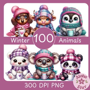 Winter Animals Christmas Clipart Set: Beanies and Scarves (digital ...