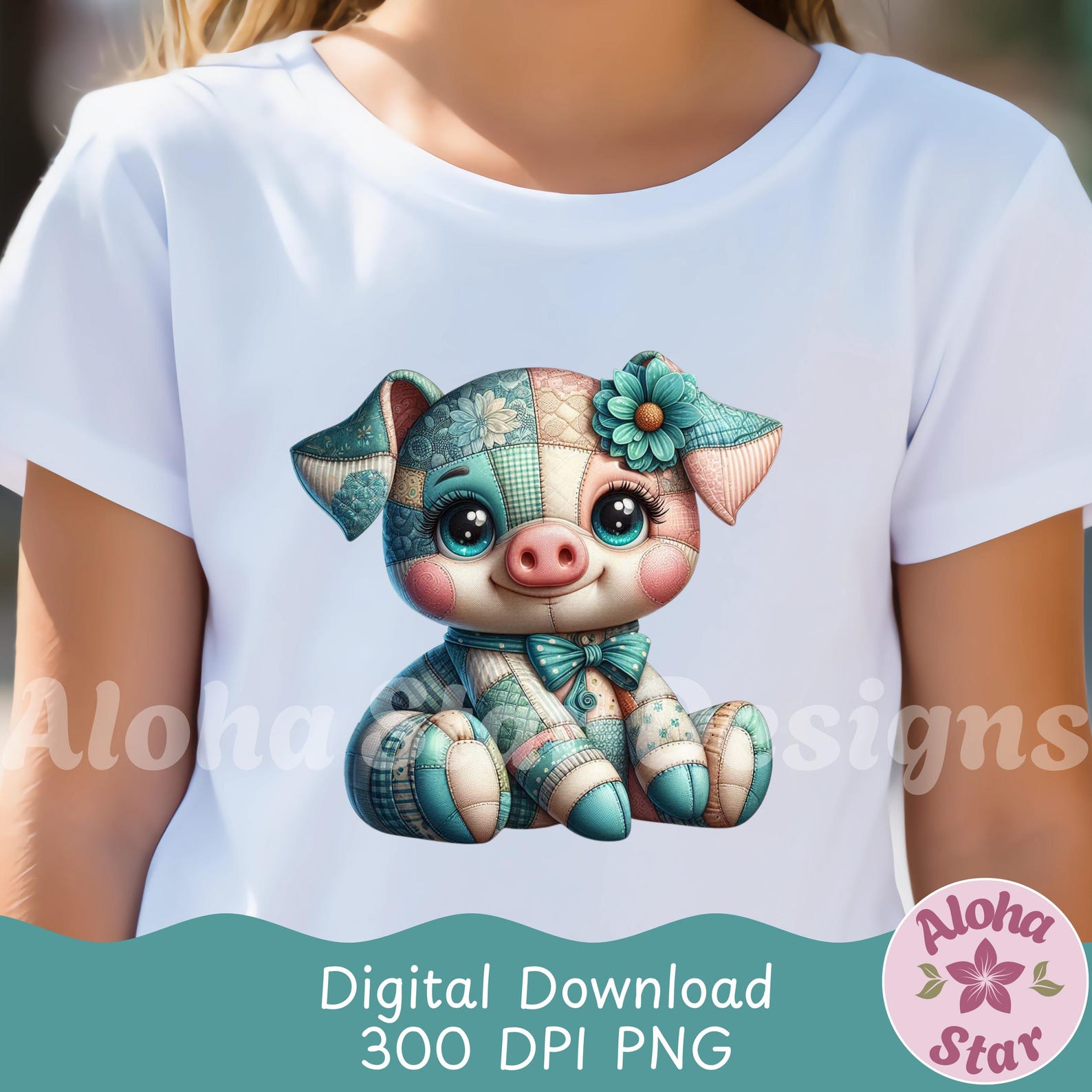 Patchwork Pig Clipart Set: Blue & Teal, Sublimation Designs (digital ...