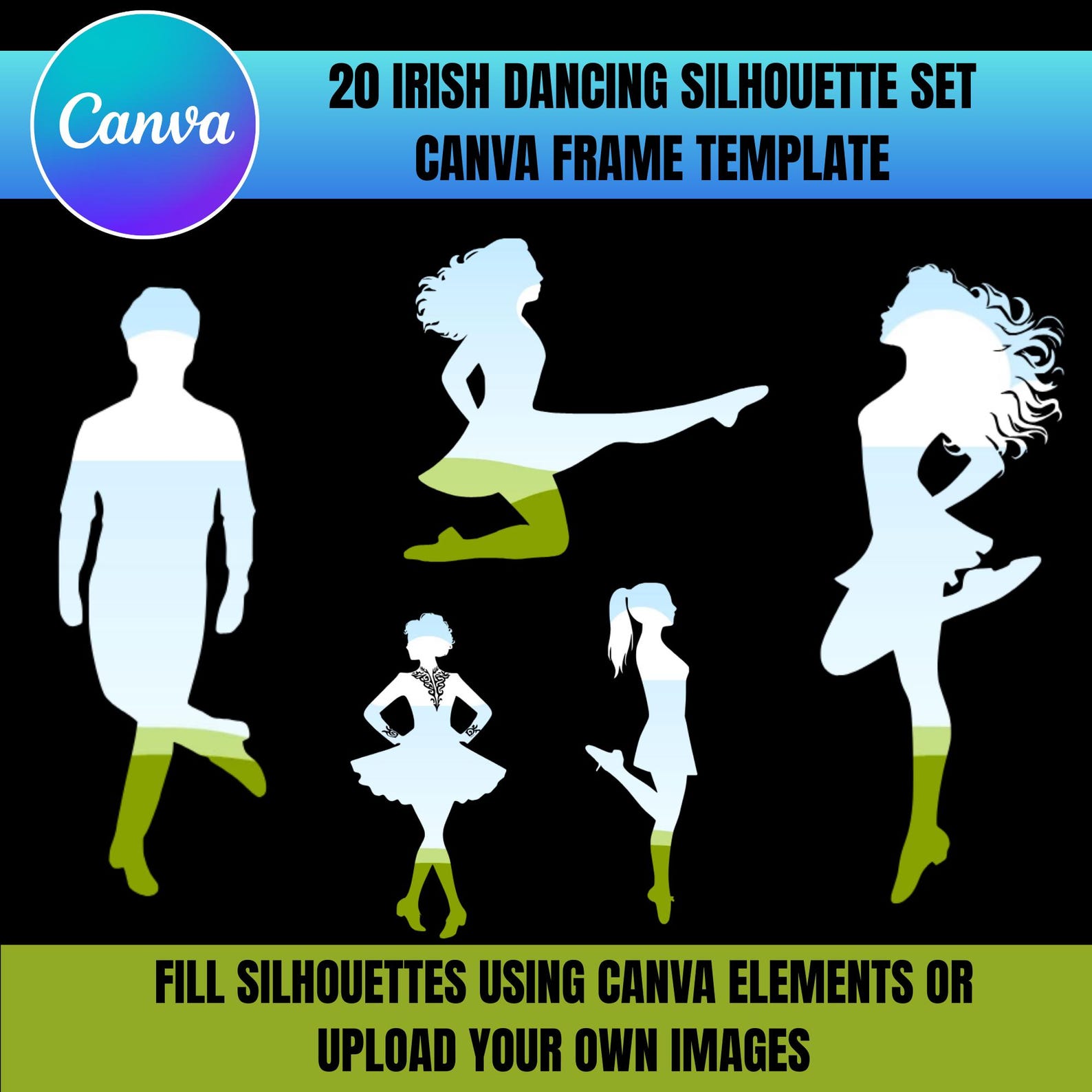 Irish Dancer Silhouette Canva Frame Template: Customizable Irish ...