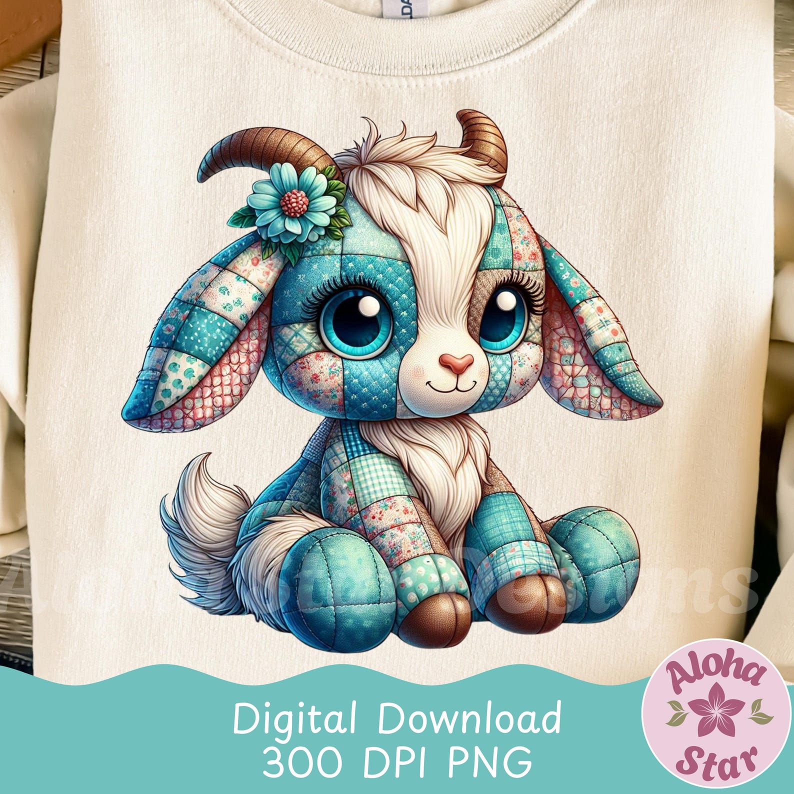 Patchwork Goat Clipart PNG Set: Whimsical Blue and Teal Nursery Wall ...