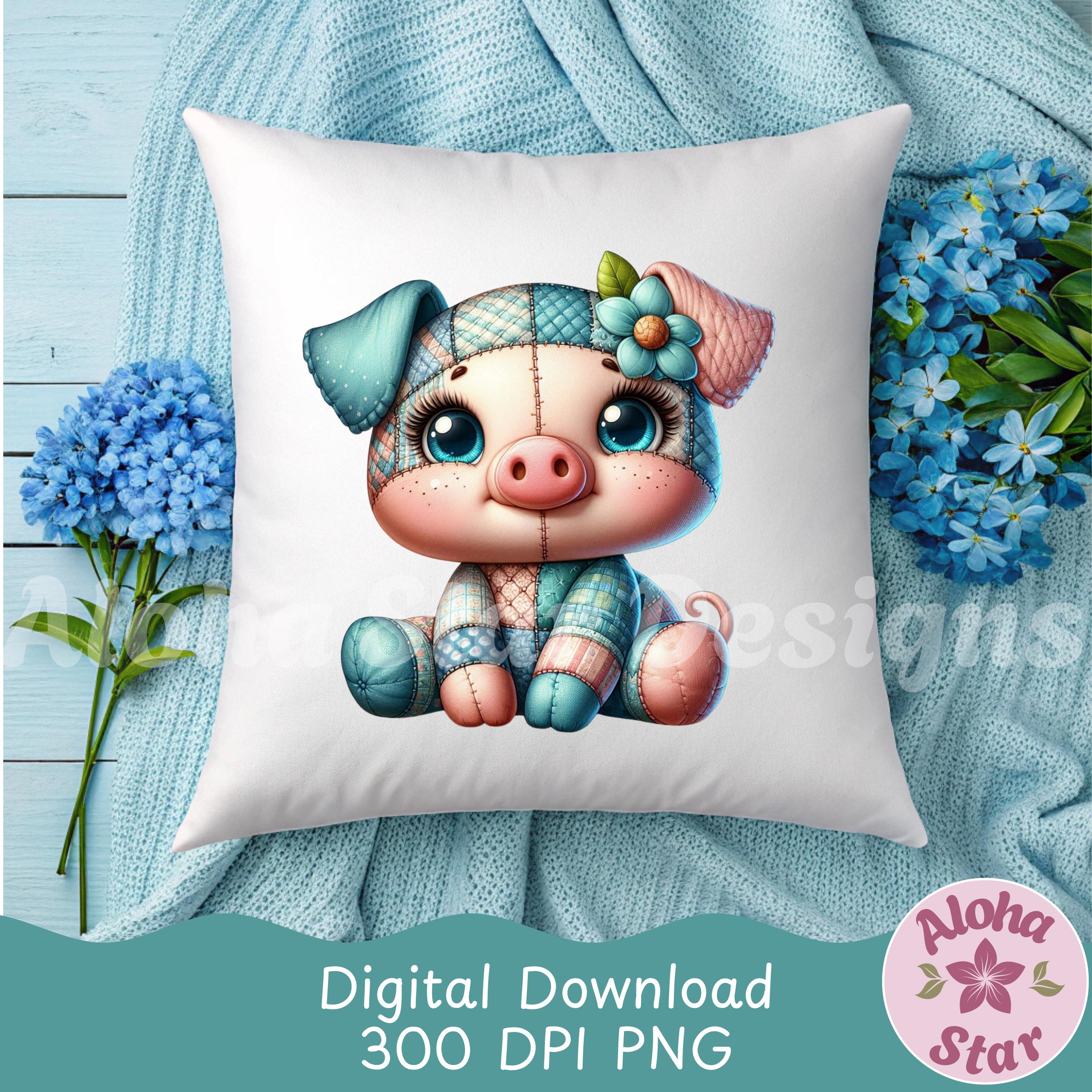 Patchwork Pig Clipart Set: Blue & Teal, Sublimation Designs (digital ...
