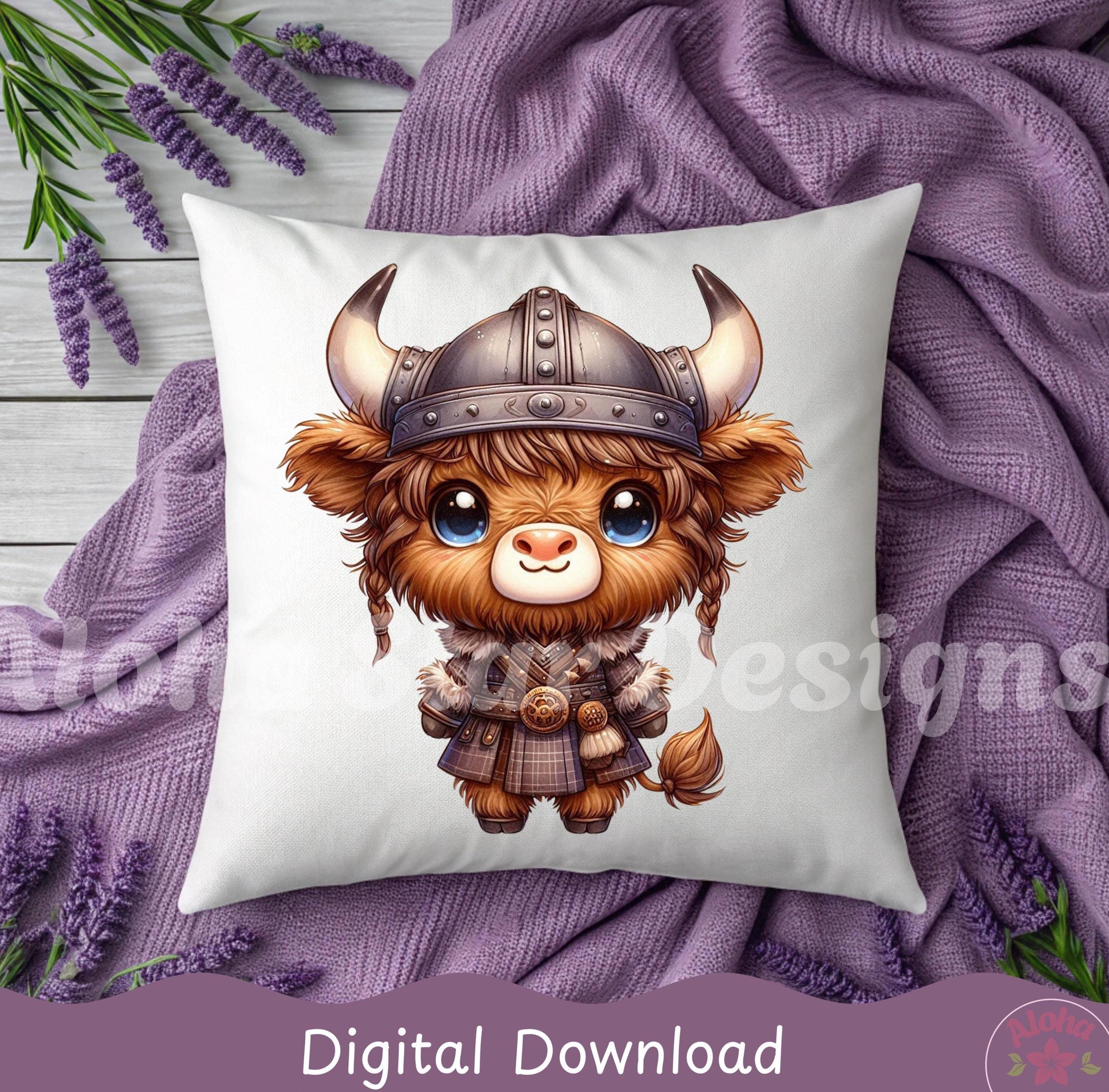 Viking Highland Cow Clipart PNG: Kawaii Cattle Digital Art - Etsy