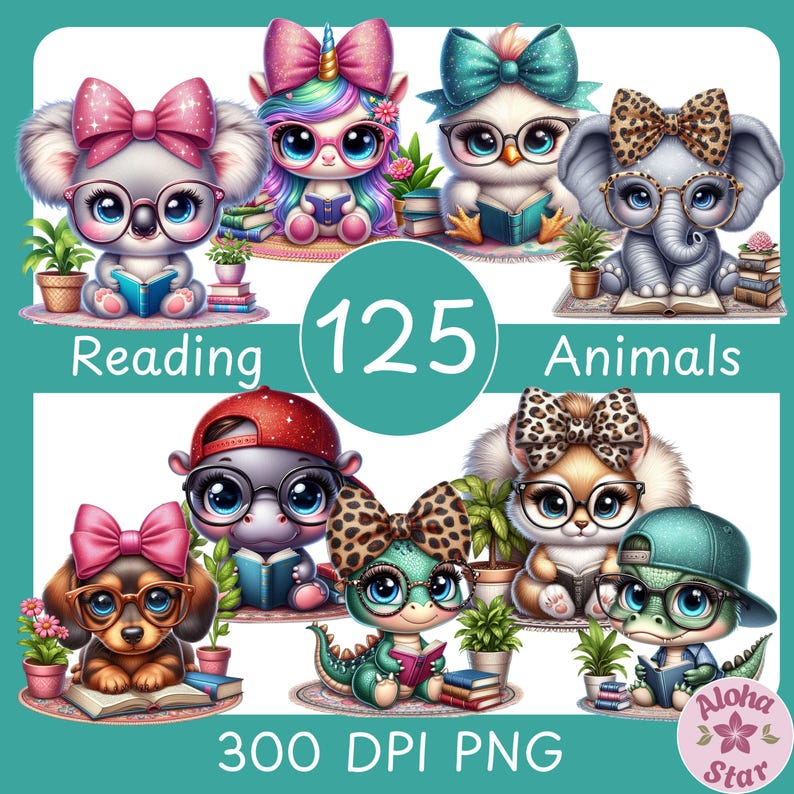 Cute Reading Animals PNG Clipart Bundle – Book Lovers - Woodland ...