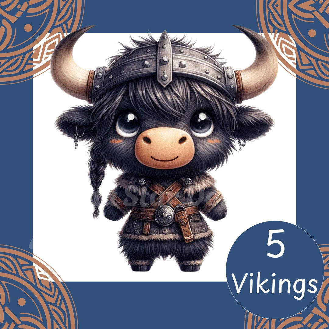 Viking Highland Cow Clipart PNG: Kawaii Cattle Art (digital Download ...