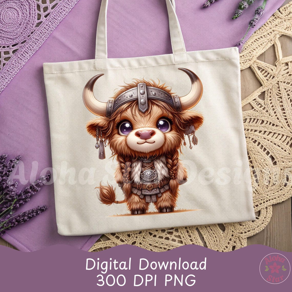 Viking Highland Cow Clipart PNG: Kawaii Cattle Digital Art - Etsy