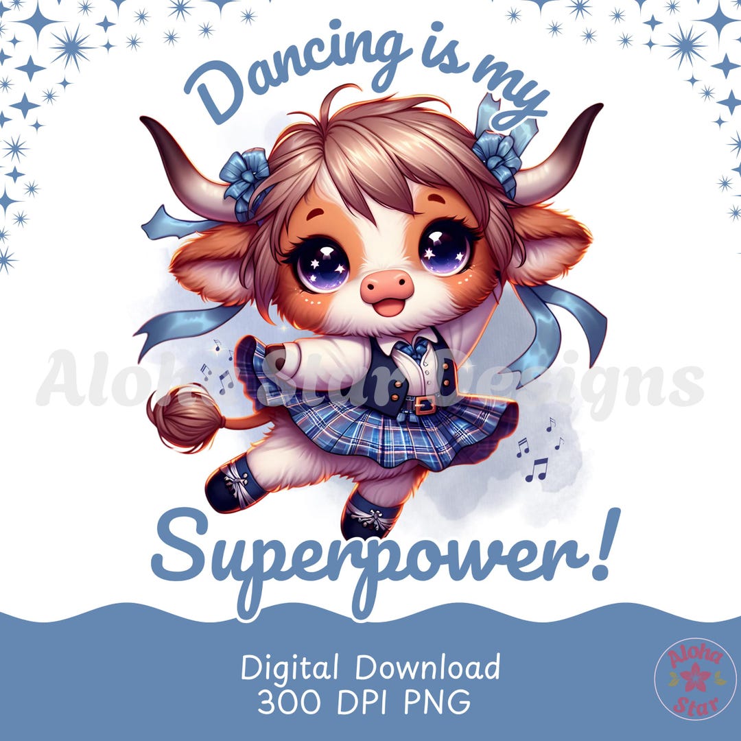 Highland Cow Dancing PNG: Kawaii Scottish Coo, Dancing Superpower ...