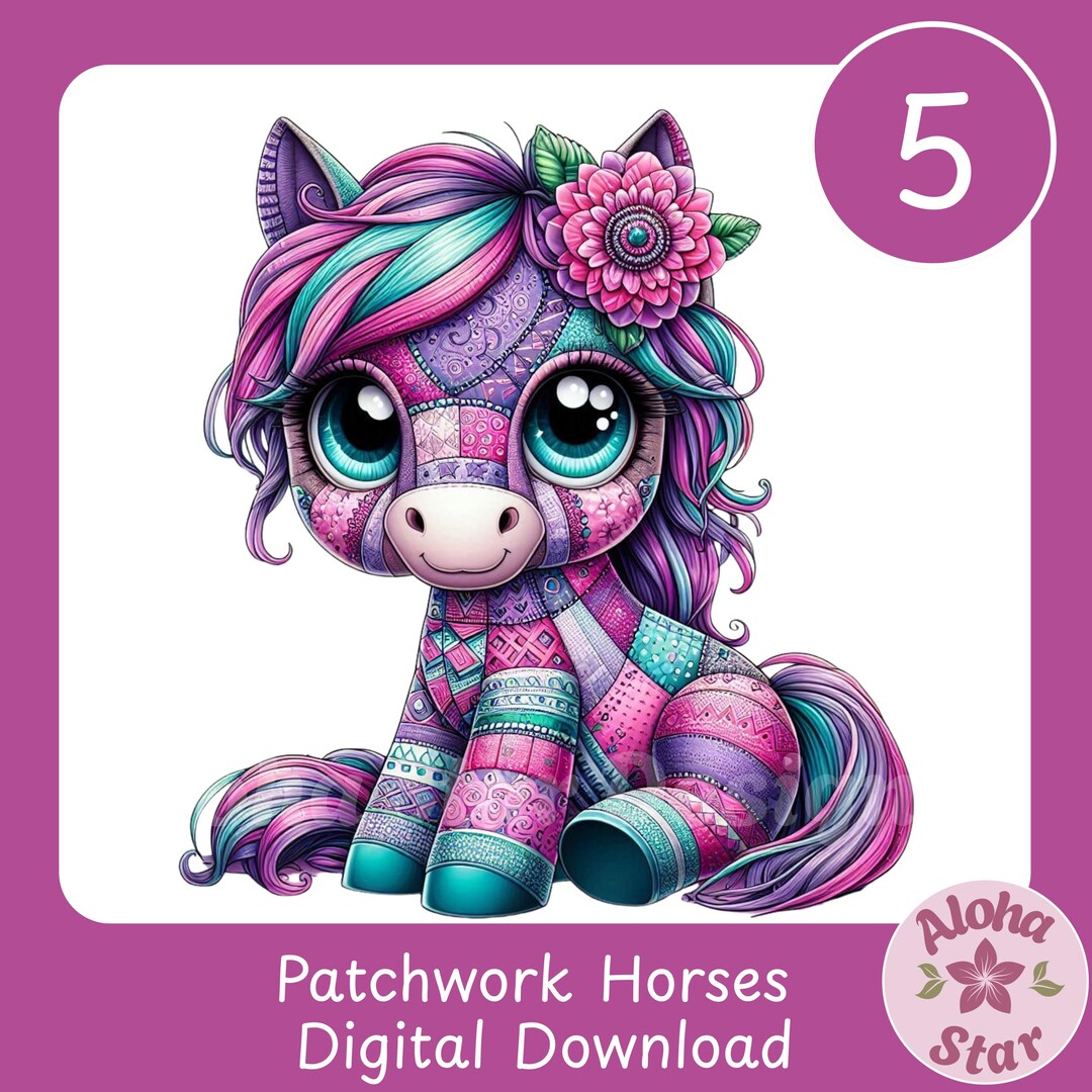 Patchwork Horse Clipart Set: Whimsical Nursery Wall Art (PNG Files ...