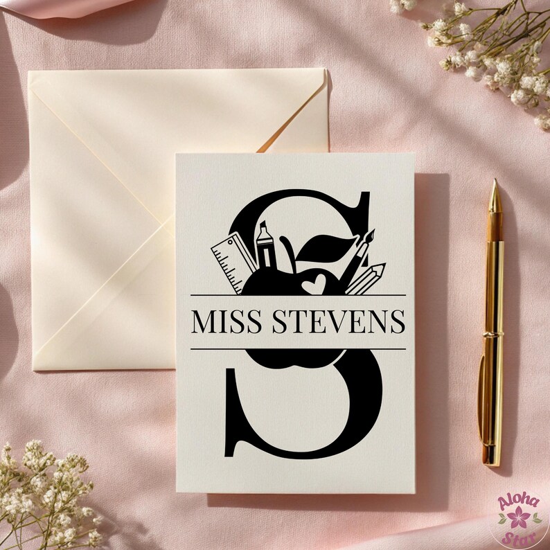 Teacher Monogram PNG: Apple & Stationery Letter Art (digital Download ...