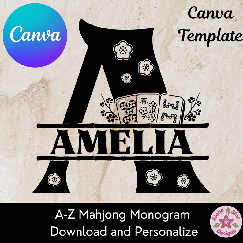 Mahjong Alphabet Split Monogram Canva Template – Editable A–Z Letters ...