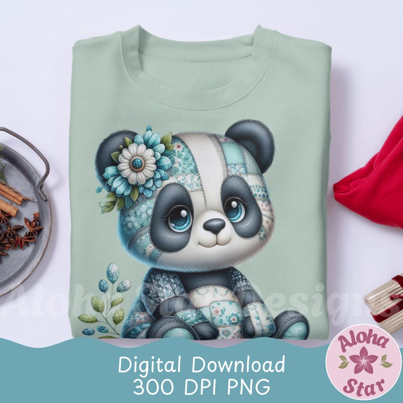 Patchwork Panda Clipart Set: Blue & Teal Quilting Designs (digital ...
