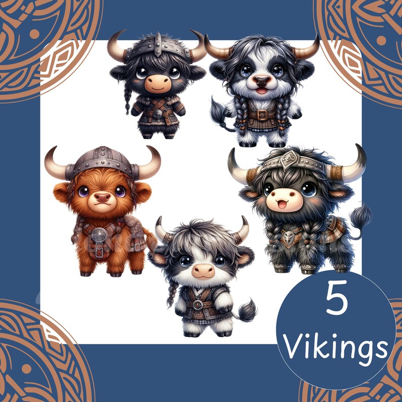 Viking Highland Cow Clipart PNG: Kawaii Cattle Art (digital Download ...