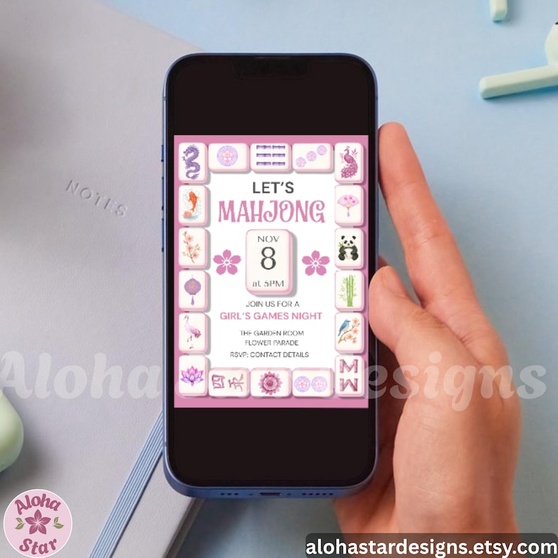Mahjong Party Invitation Template: Pink Floral Game Night (canva ...