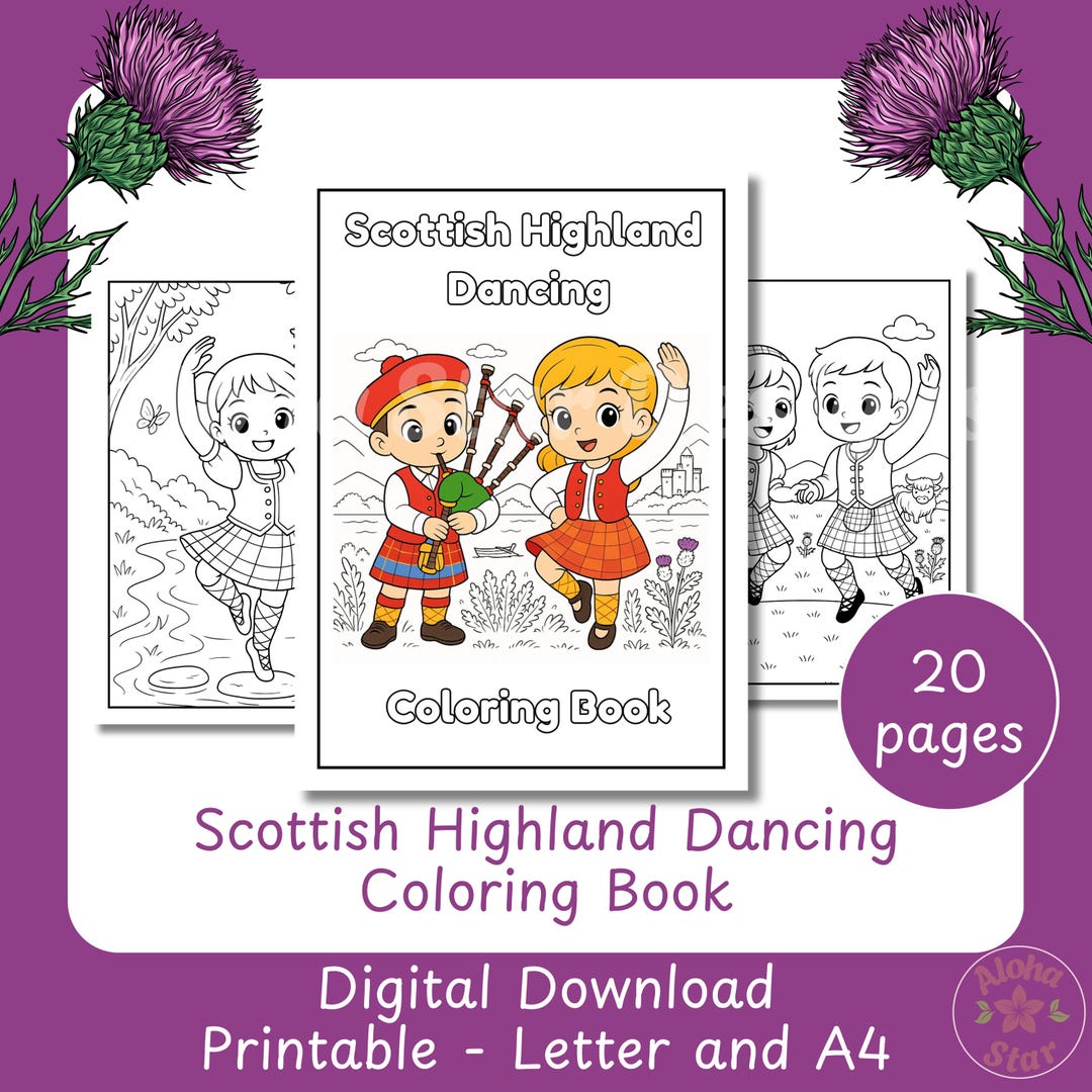 Scottish Highland Dancing Coloring Book: 20 Chibi Dancers (digital ...