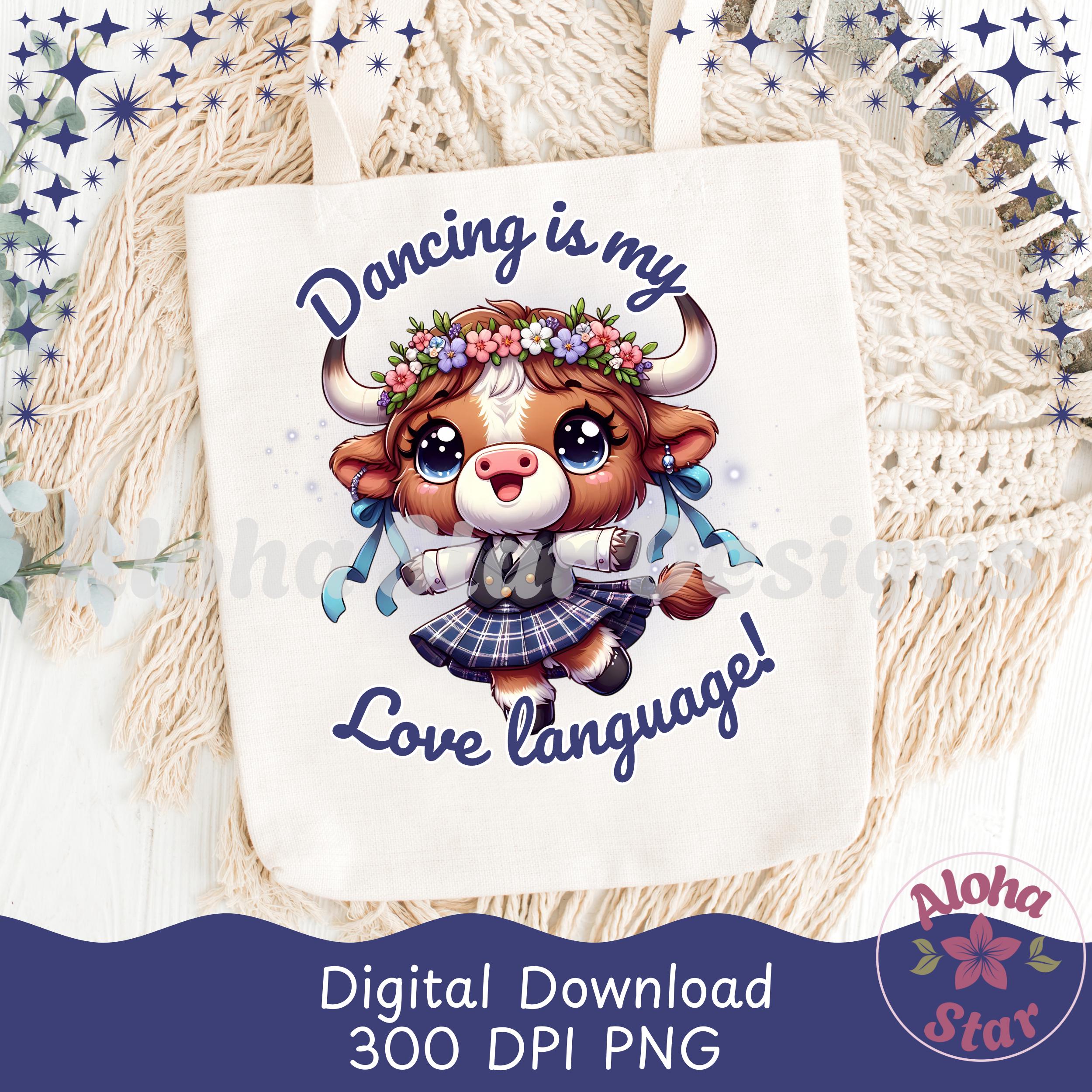 Highland Cow Dancing PNG: Kawaii Scottish Coo Digital Art (instant ...
