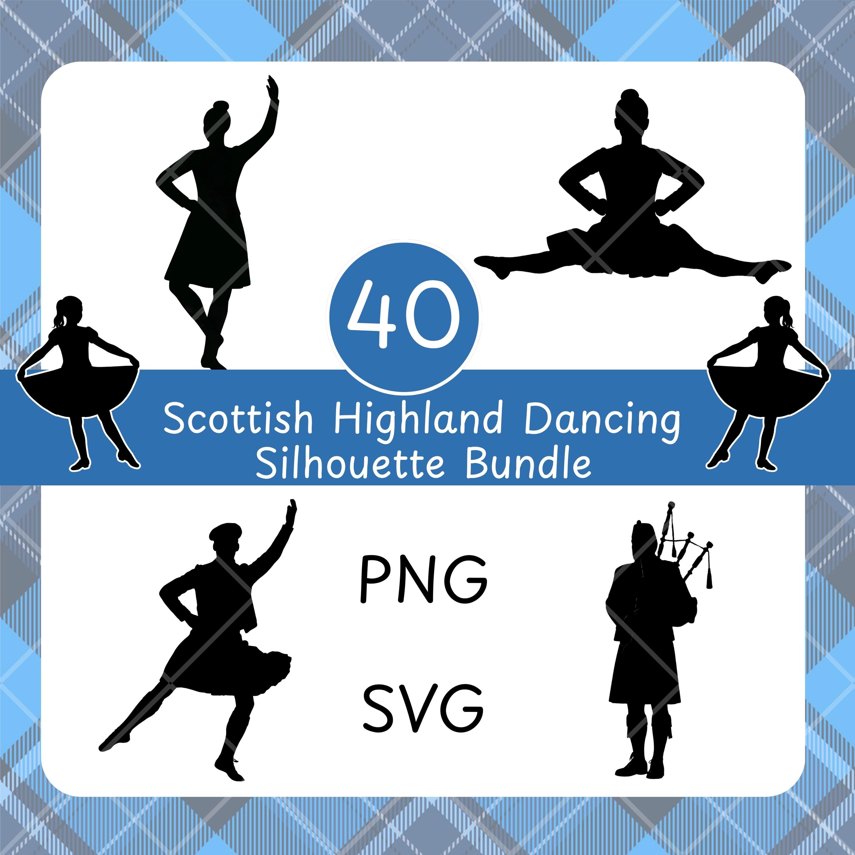 Highland Dance Silhouette Clipart, Scottish Dancers, Bagpiper (PNG SVG ...