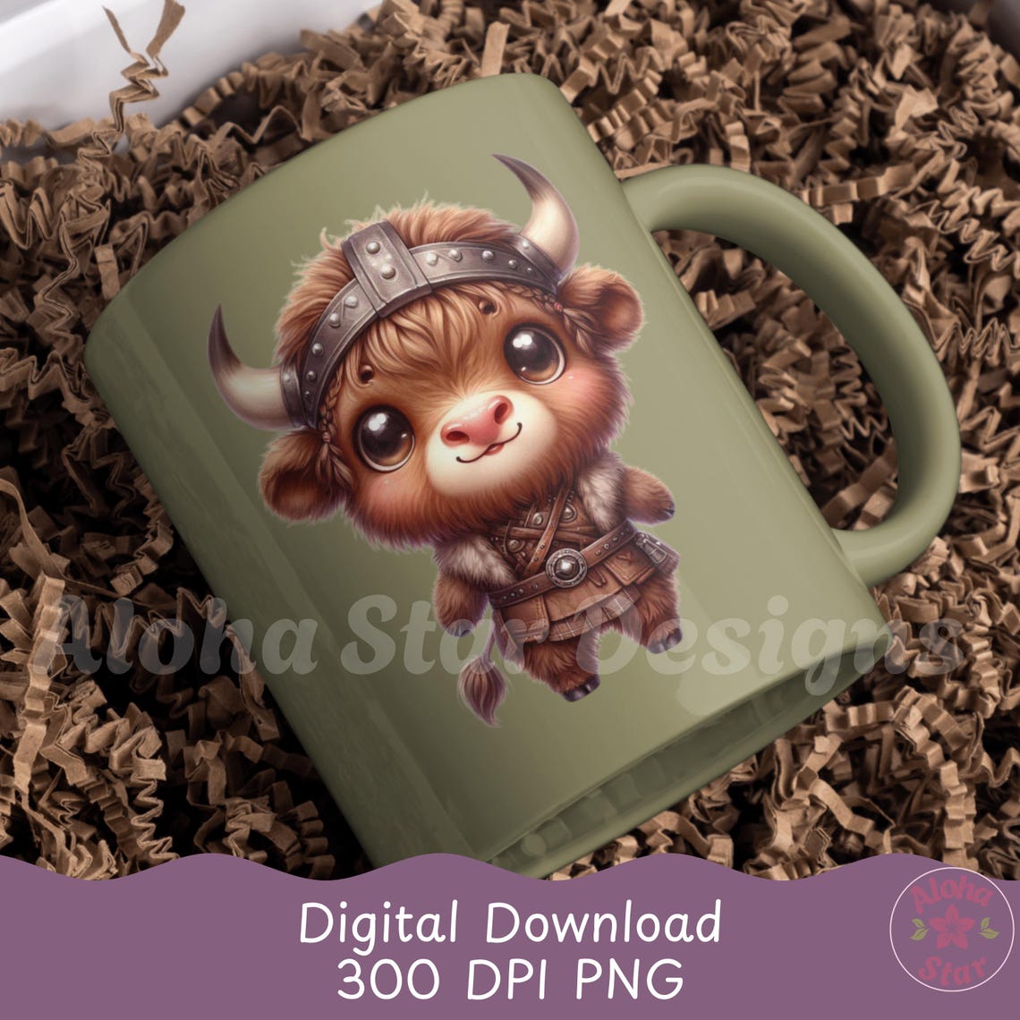Viking Highland Cow Clipart PNG: Kawaii Cattle Digital Art - Etsy