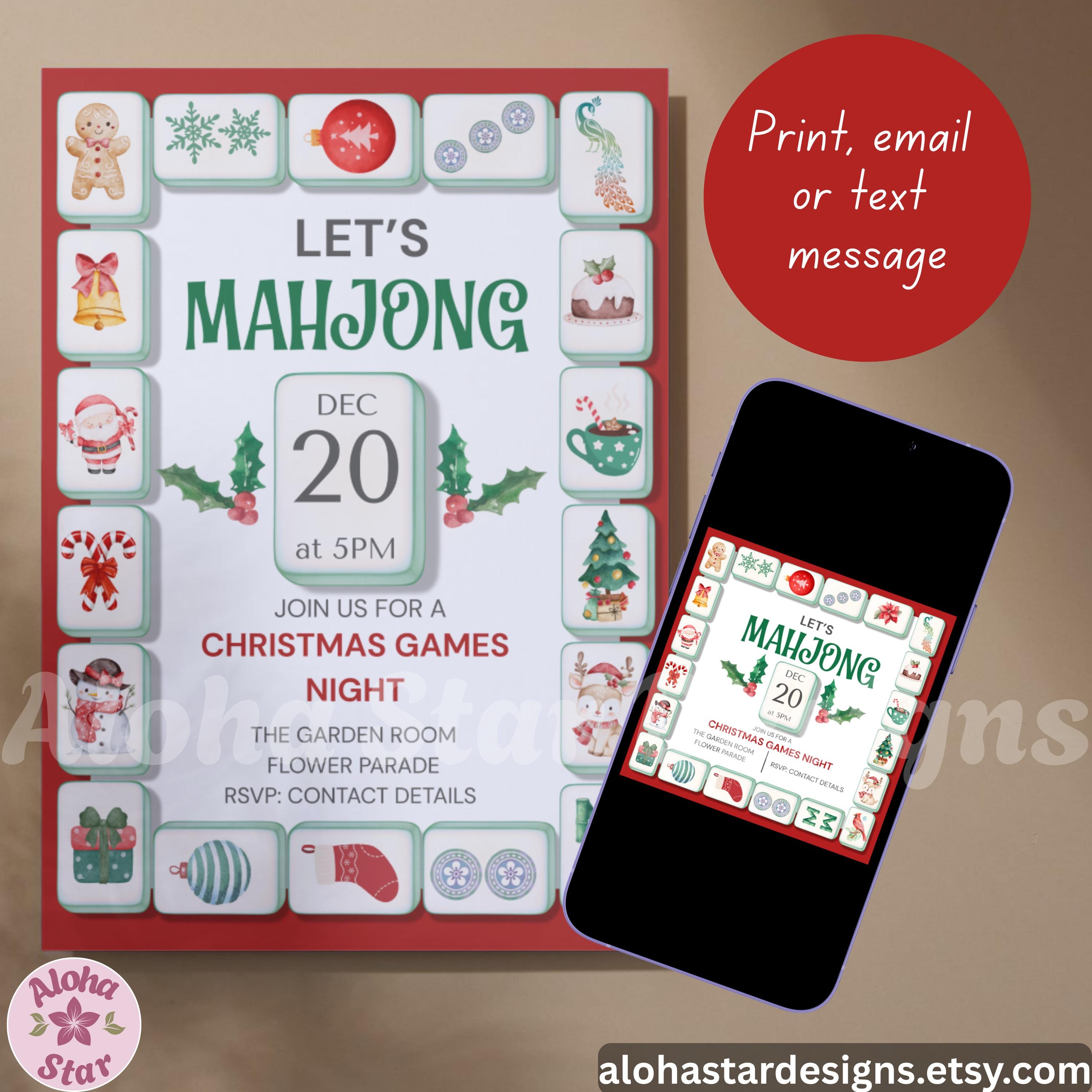 Mahjong Christmas Party Invitation: Festive Game Night, Editable Canva ...
