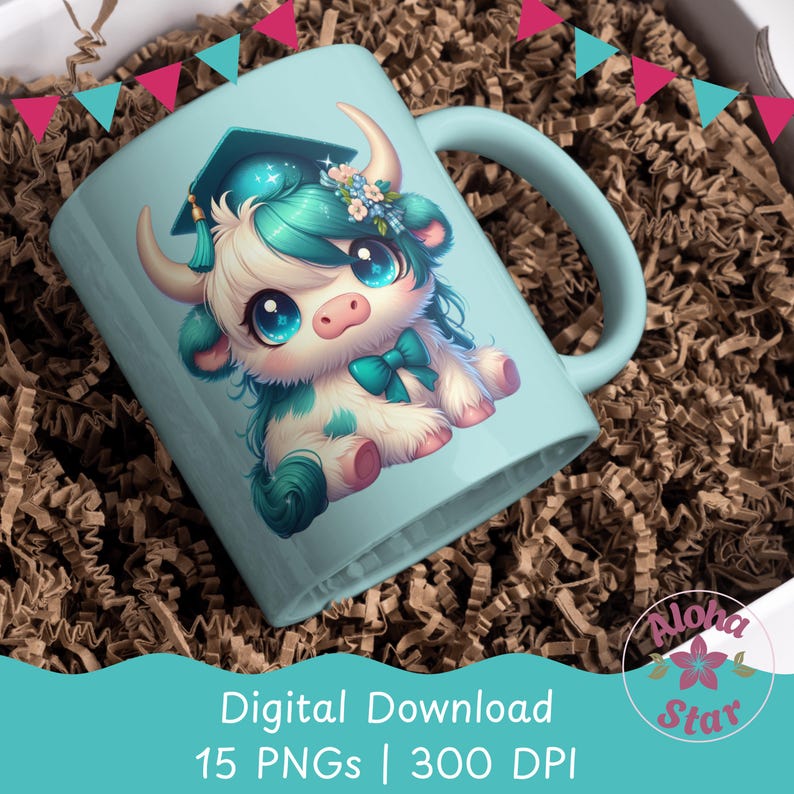 Highland Cow Graduation Clipart Bundle PNG, Cute Child and University ...