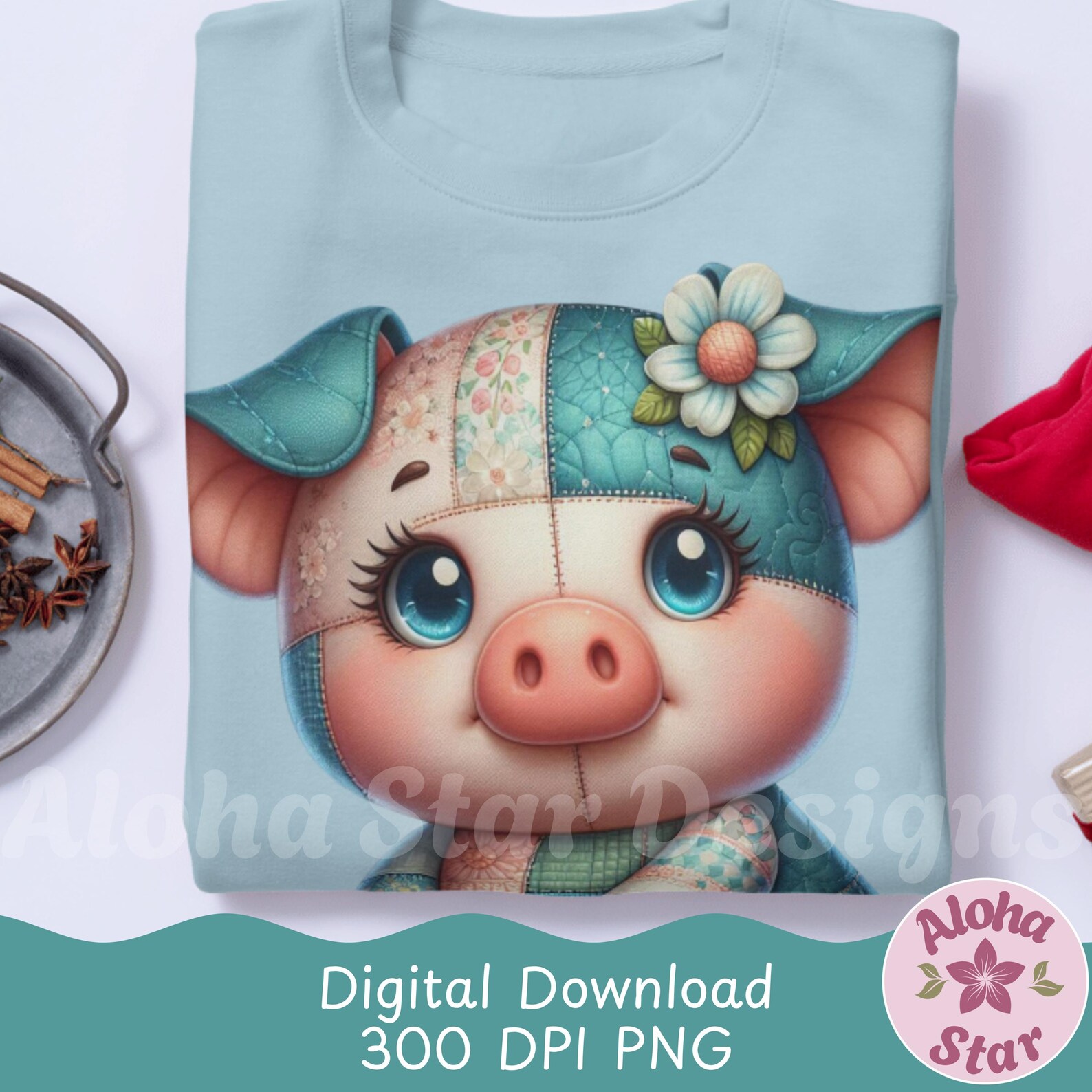 Patchwork Pig Clipart Set: Blue & Teal, Sublimation Designs (digital ...