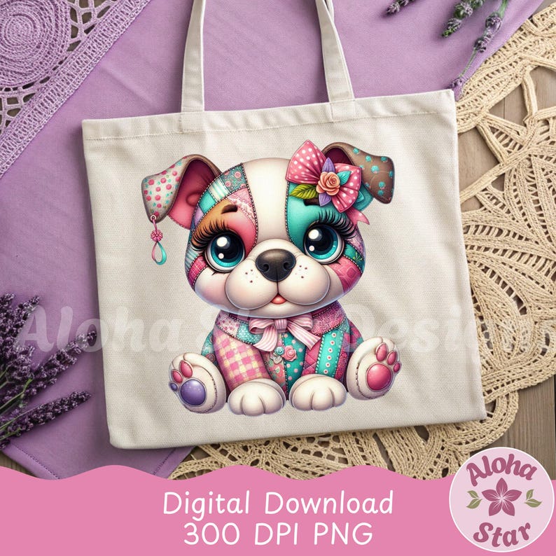 Patchwork English Bulldog Clipart PNG Set: 5 Felt & Embellished Designs ...