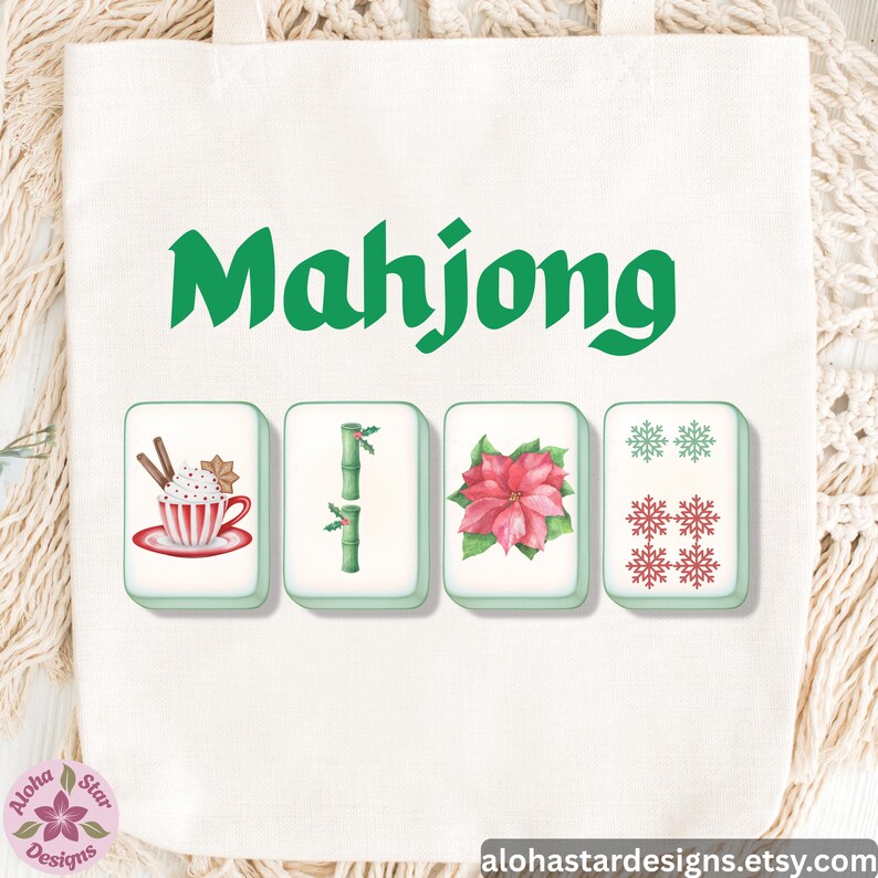 Christmas Mahjong Tiles Clipart Canva Template – 25 Watercolor Digital ...