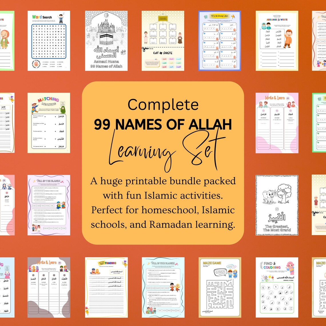 Asmaul Husna Worksheets Bundle | Islamic Kids Printable Activities ...