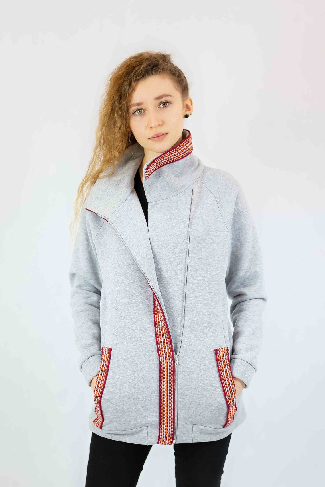 Sweat Jacket With Handwoven Trim - Etsy