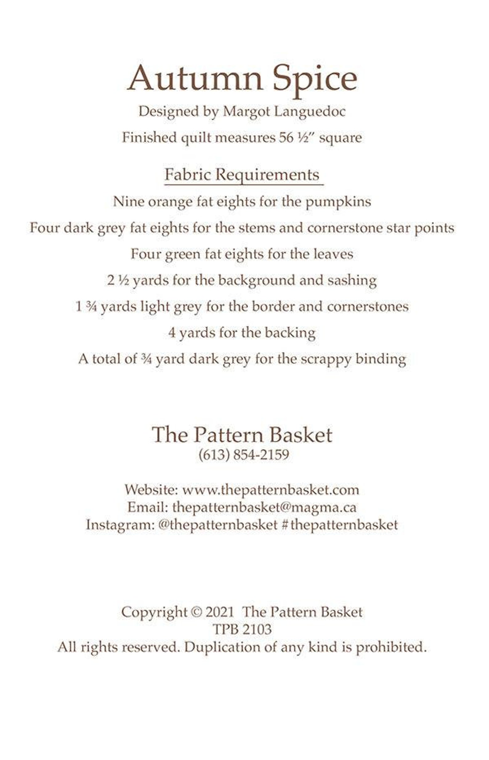 Autumn Spice Quilt Pattern Fromthe Pattern Basket - Etsy