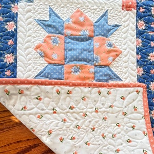 Handmade Quilted Weathervane Table Runner in Peach and Blue - Etsy