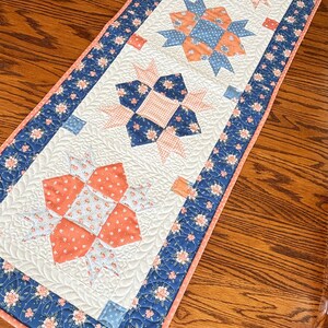 Handmade Quilted Weathervane Table Runner in Peach and Blue - Etsy