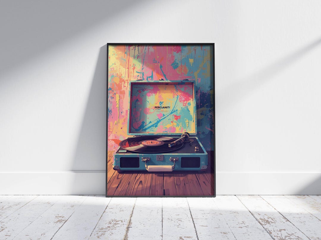 Retro Record Player Poster | Vintage Turntable Wall Art, Colorful ...