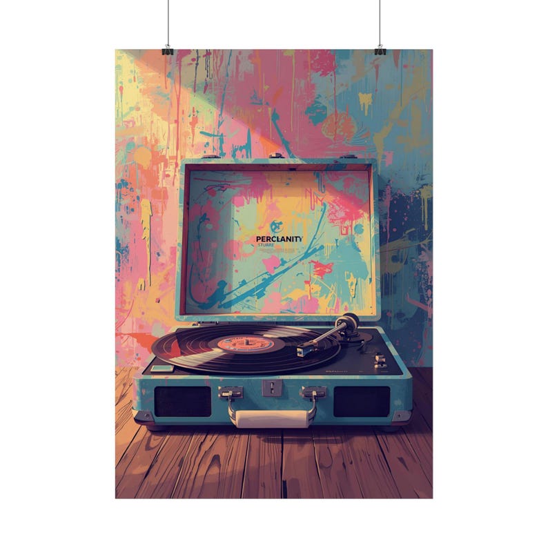 Retro Record Player Poster | Vintage Turntable Wall Art, Colorful ...
